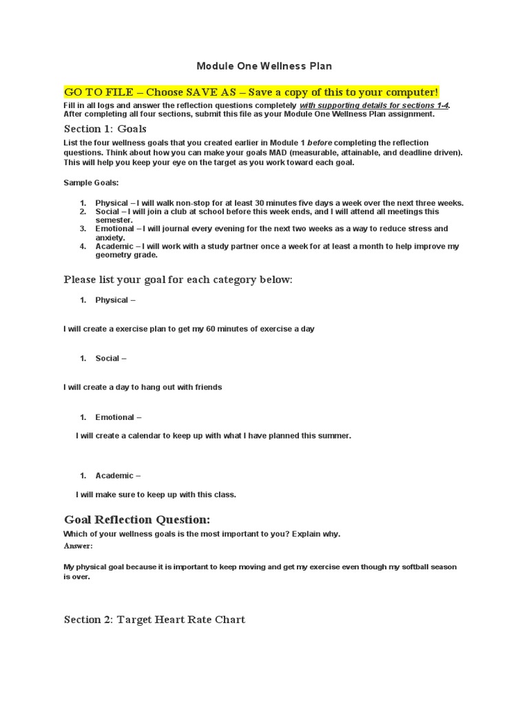 01.09 Module One Wellness Plan | PDF | Heart Rate | Physical Fitness