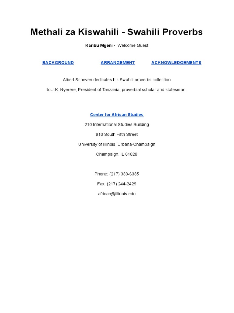 Methali Za Kiswahili - Swahili Proverbs | Download Free PDF | Proverb ...