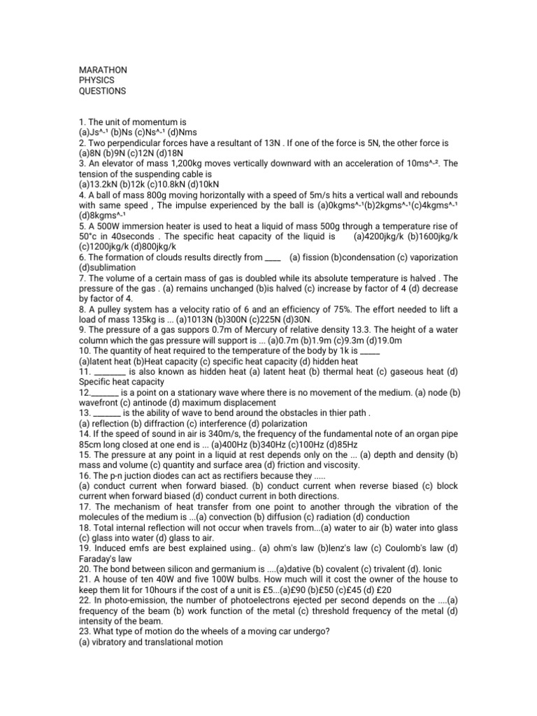 Marathon Physics Questions | PDF