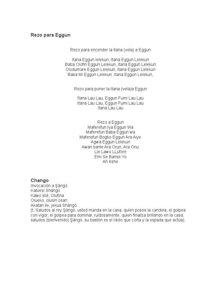 Rezo para Eggun | PDF | Santeria | Personajes mitologicos