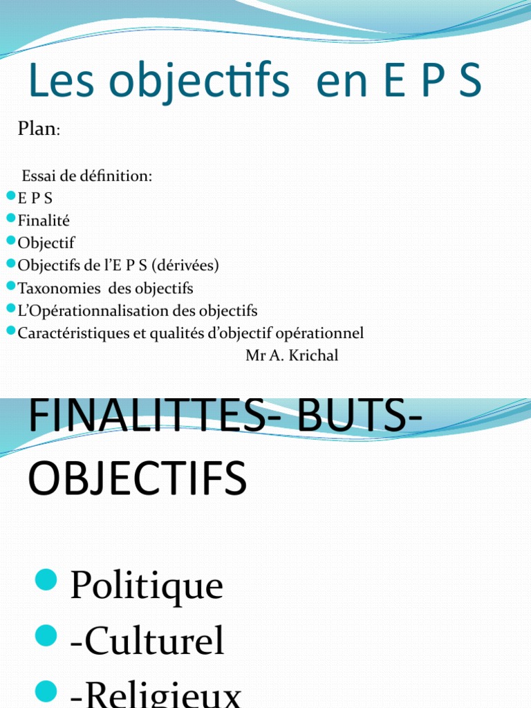 2-Les Objectifs en EPS | PDF | Méthode d'enseignement | Pédagogie