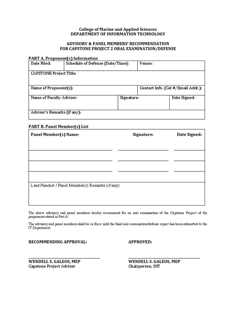 Application For Capstone 2 Oral Defense Form | PDF