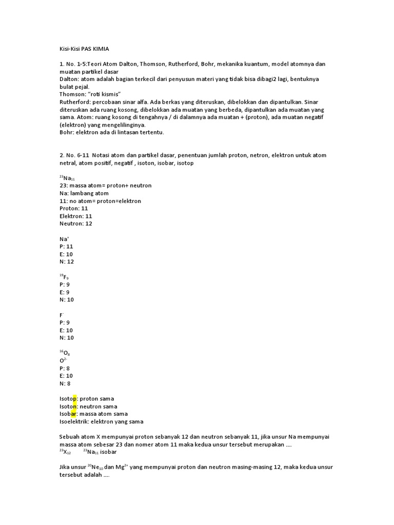 Kisi-Kisi PAS KImia Kls X | PDF