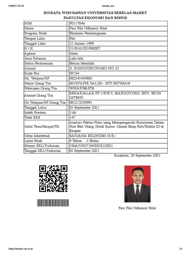 Biodata Wisuda Uns | PDF