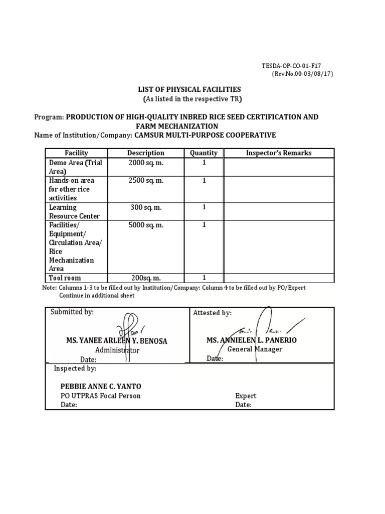 List of Physical Facilities | PDF