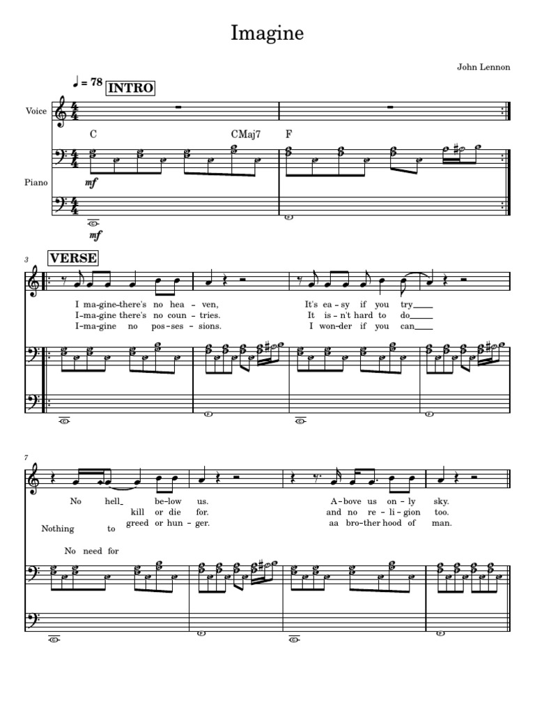 Imagine - John Lennon (Piano) | Download Free PDF | Musical Forms