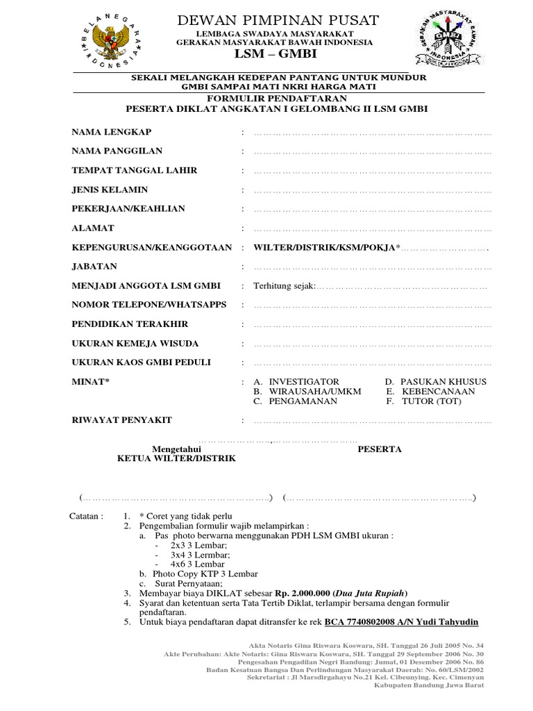 Formulir Pendaftaran Diklat 2-1 | PDF