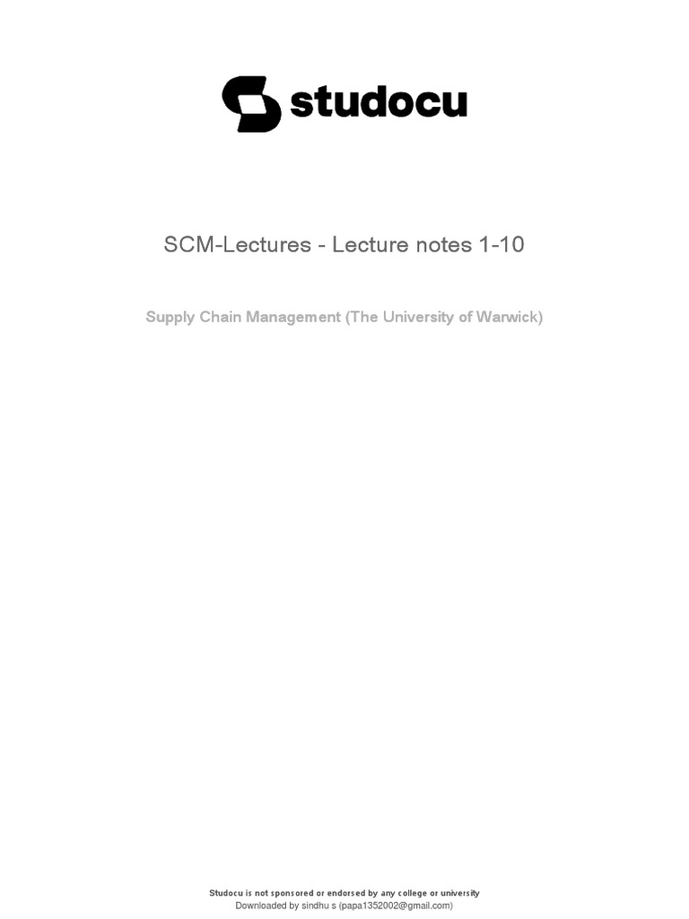 Scm Lectures Lecture Notes 1 10 Pdf Outsourcing Supply Chain