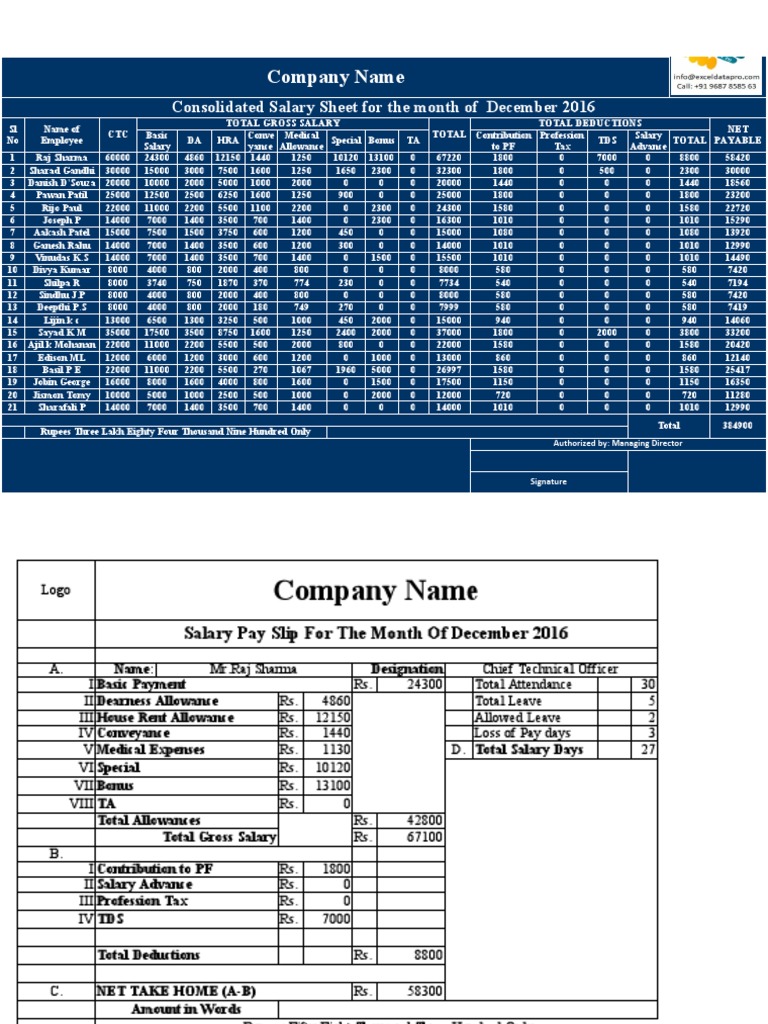 Salary Sheet Template | Download Free PDF | Employment | Factor Income ...
