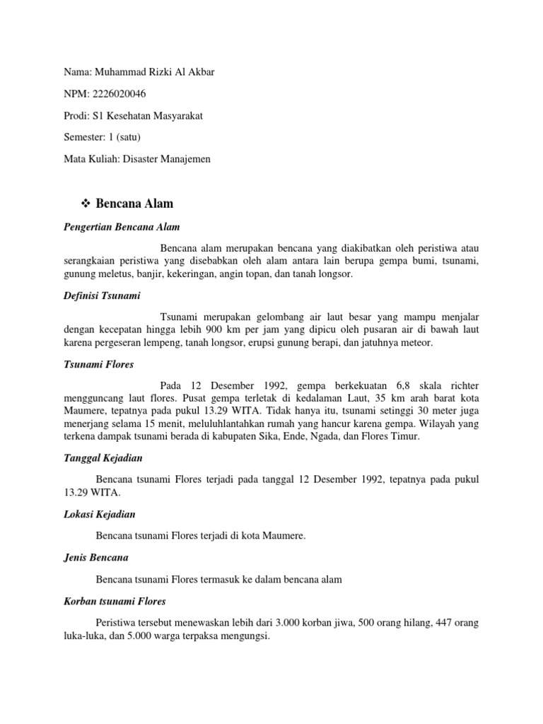 Tugas Disaster Manajemen Muhammad Rizki Al Akbar (Kesmas) | PDF