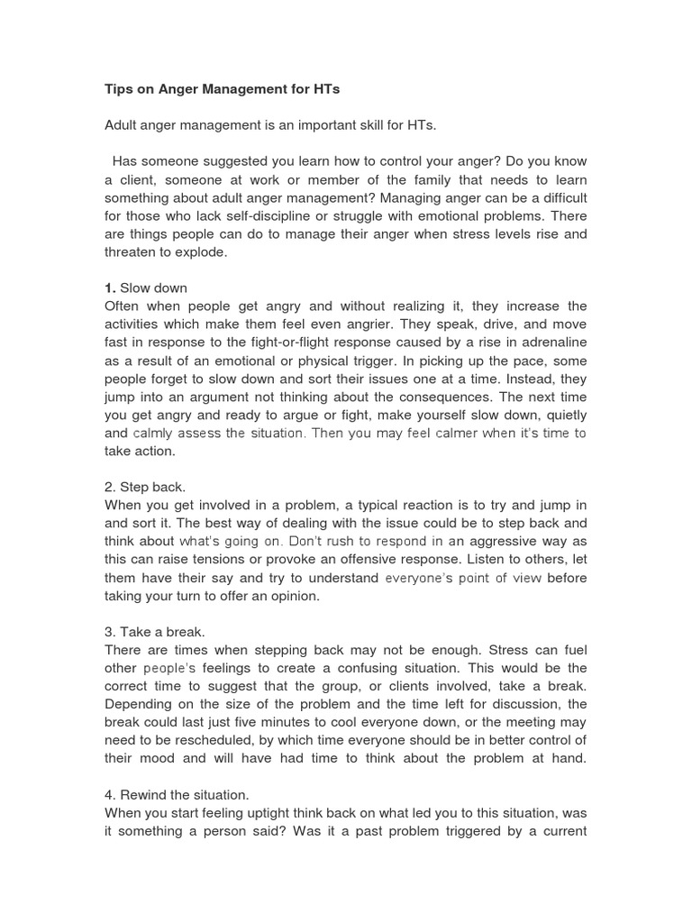 Effective Anger Management Tips for HTs | PDF | Anger | Cognition