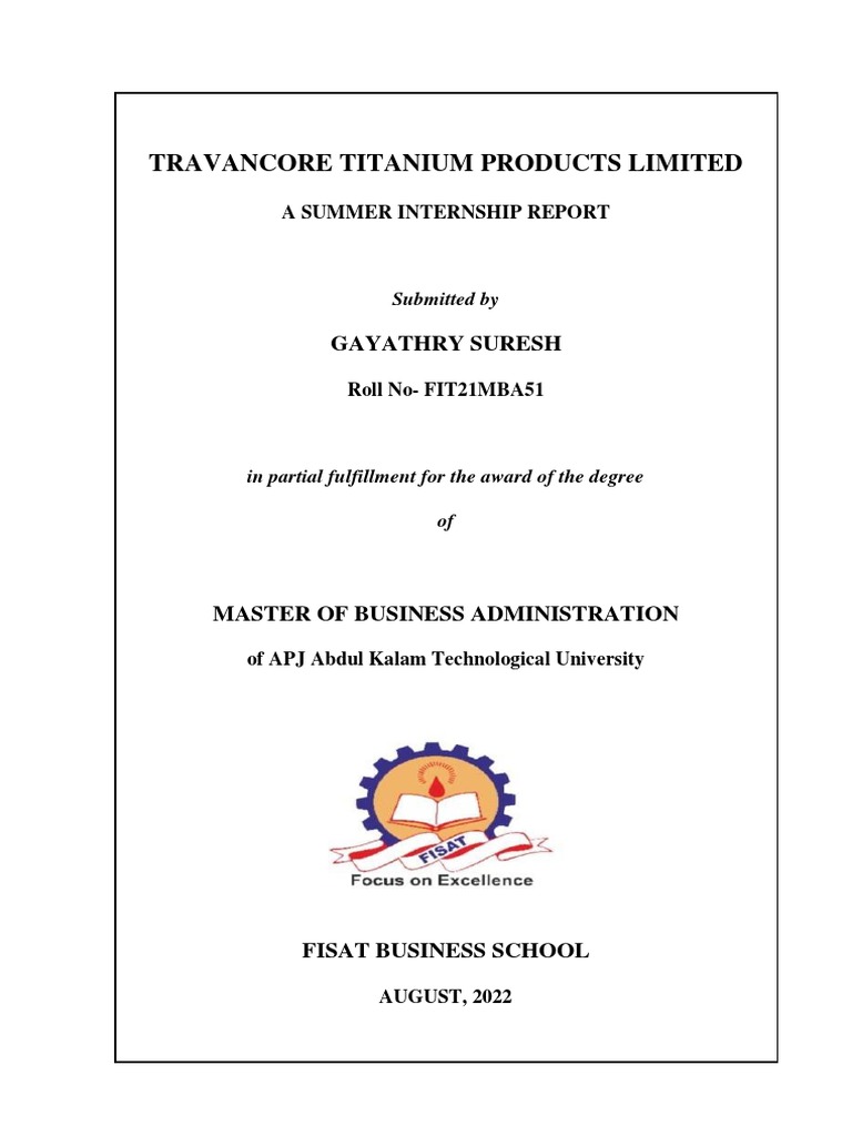 TTPL Final Report | PDF | Titanium Dioxide | Recruitment