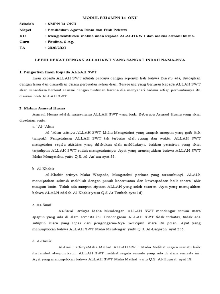 Modul PAI 7 | PDF | Seni & Disiplin Bahasa | Kajian Bahasa Asing