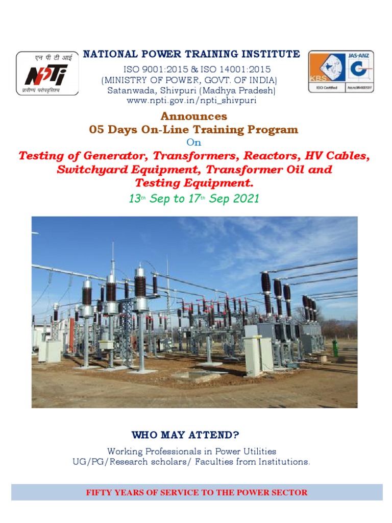 Testing of Generators, Transformer, Reactors, Switchyard Etc. | PDF ...