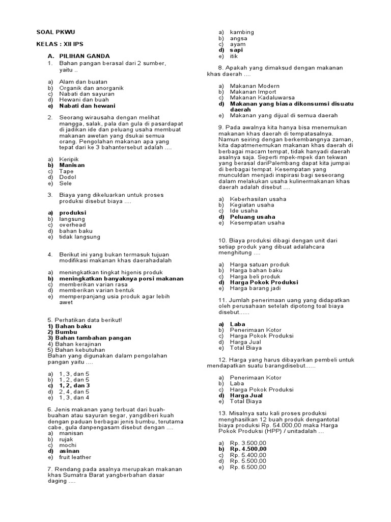 Soal Pkwu Kelas Xii Ips | PDF