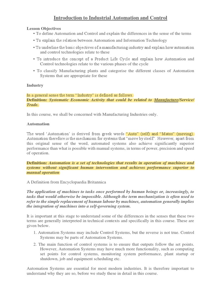 Introduction To Industrial Automation and Control | PDF