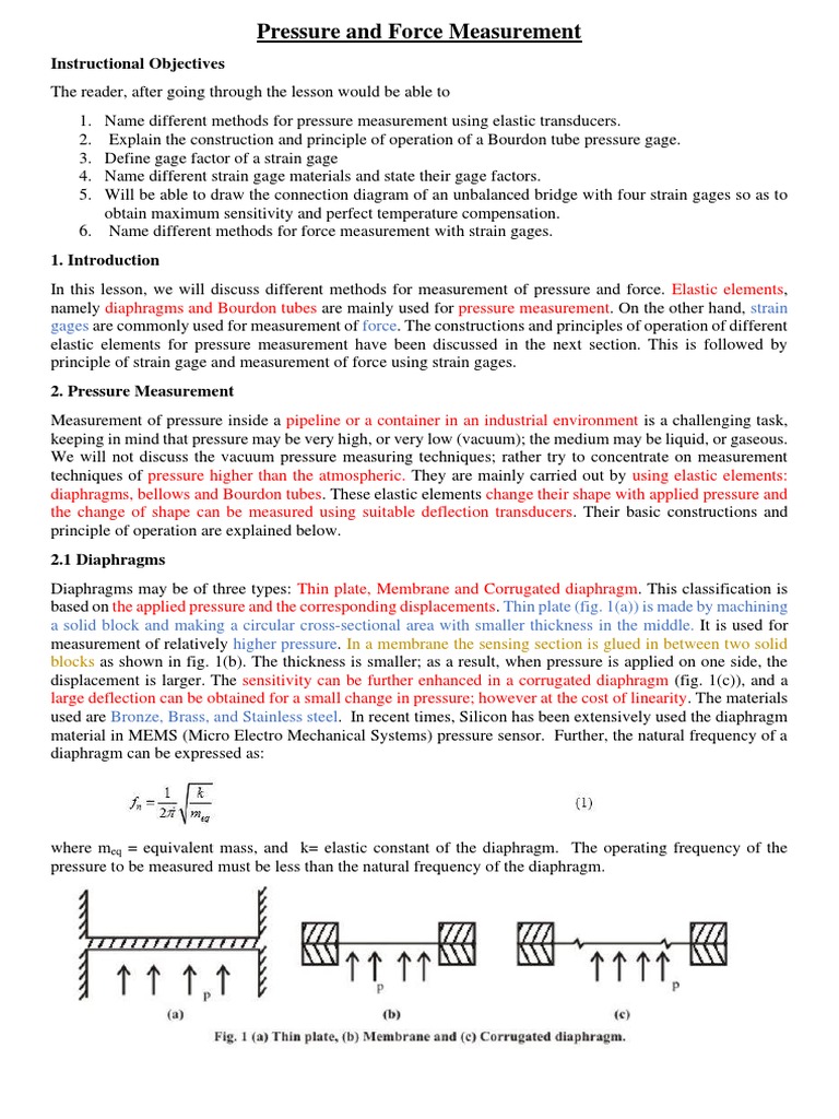Pressure and Force Measurement | PDF | Pressure Measurement | Pipe ...