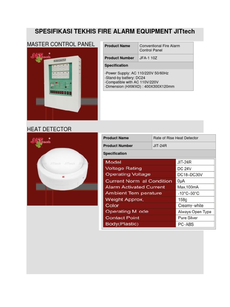 Technical Specifications for Fire Alarm Equipment from JITtech Including Master Control Panels ...