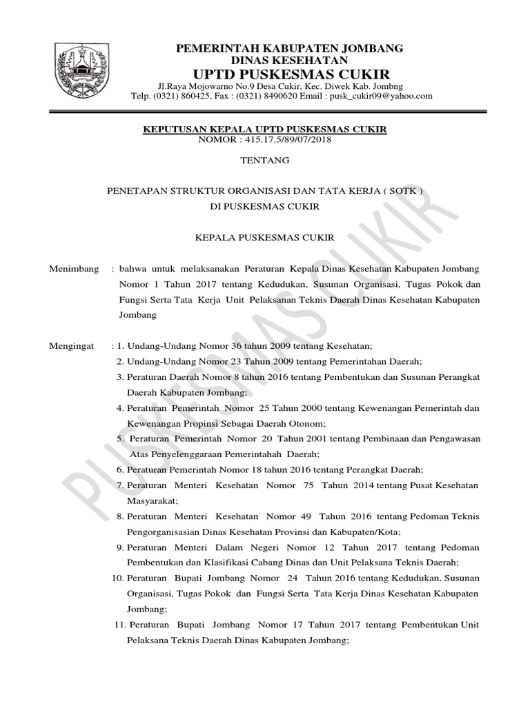 089 SK Penetapan Sotk Puskesmas Cukir-Dikonversi | PDF