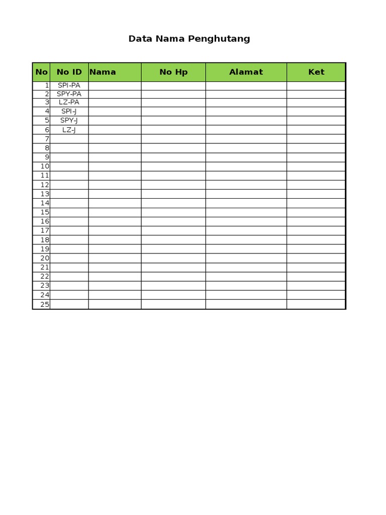 Aplikasi Pencatatan Hutang Excel | PDF