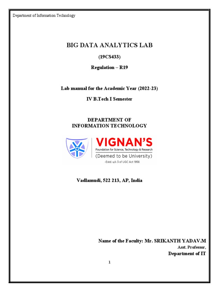 Bda Lab Manual 21-22 - 22-08-2022 | PDF | Map Reduce | Apache Hadoop