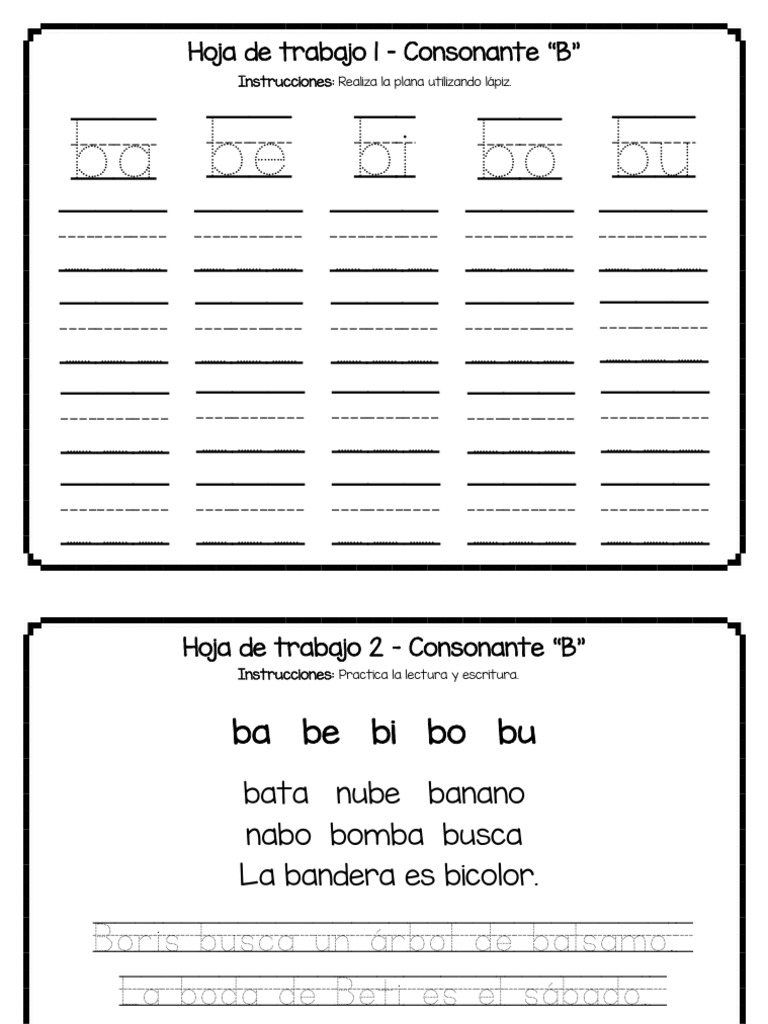 Hojas de Trabajo - Semana 2 - Consonante B | PDF