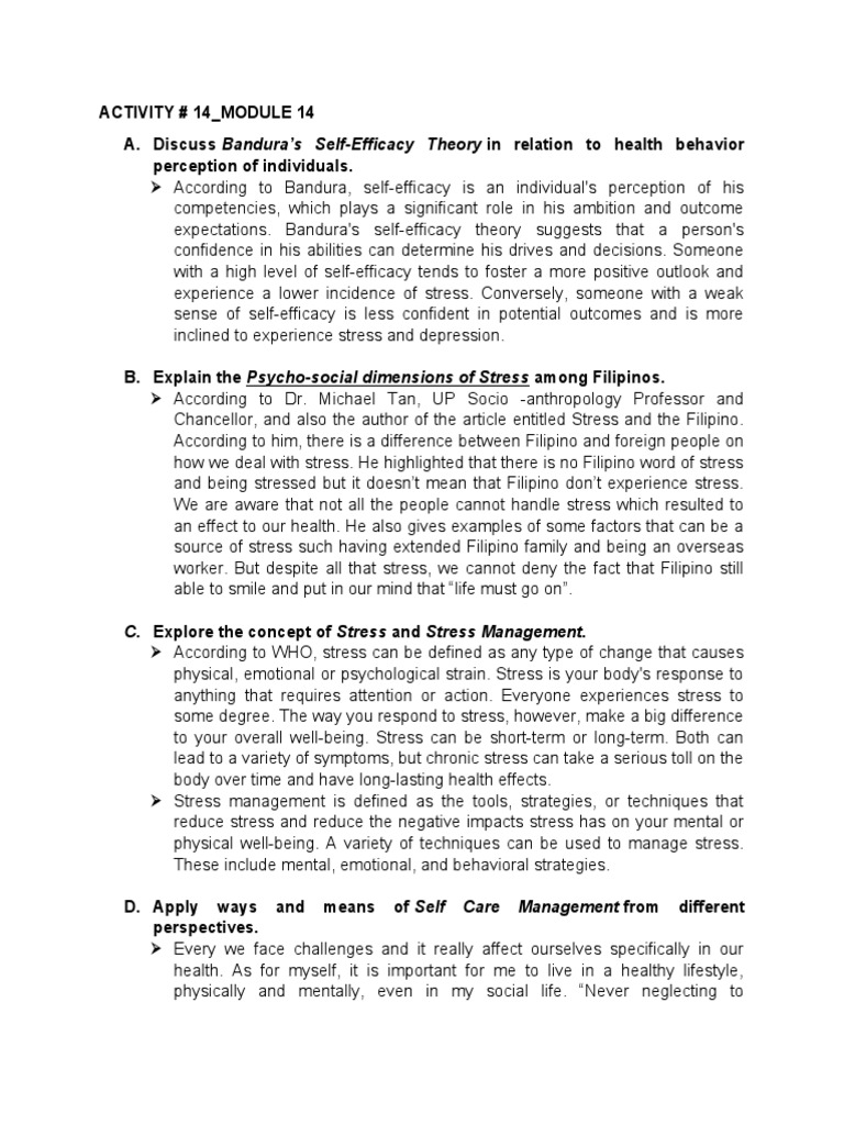 Uts - Activity # 14 - Module 14 | PDF | Self Efficacy | Stress (Biology) Uts - Activity # 14 - Module 14 | PDF | Self Efficacy | Stress (Biology)