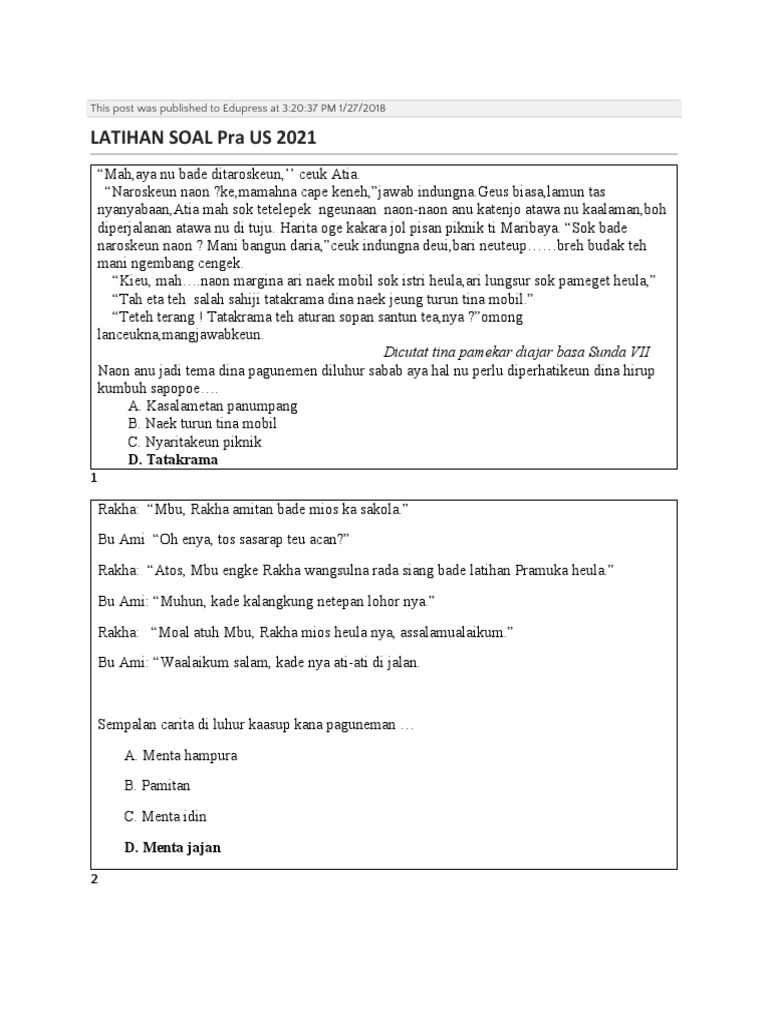 Kunjaw B Sunda LTH Soal Pra Us 2021 | PDF | Seni & Disiplin Bahasa