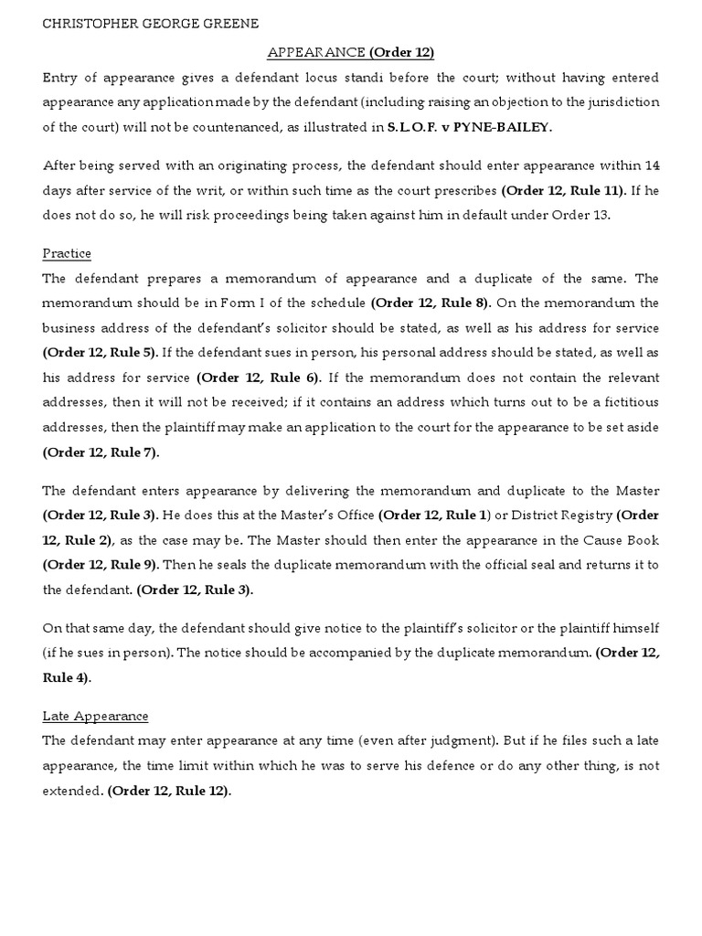 Orders 12 & 13 (Civil Pro.) - Appearance & Default of Appearance | PDF ...