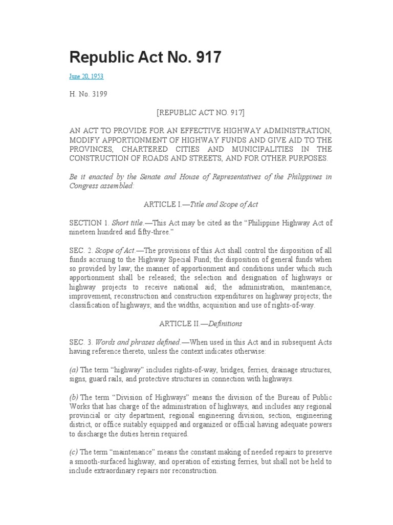 Ra 917 | PDF | Expense | Road