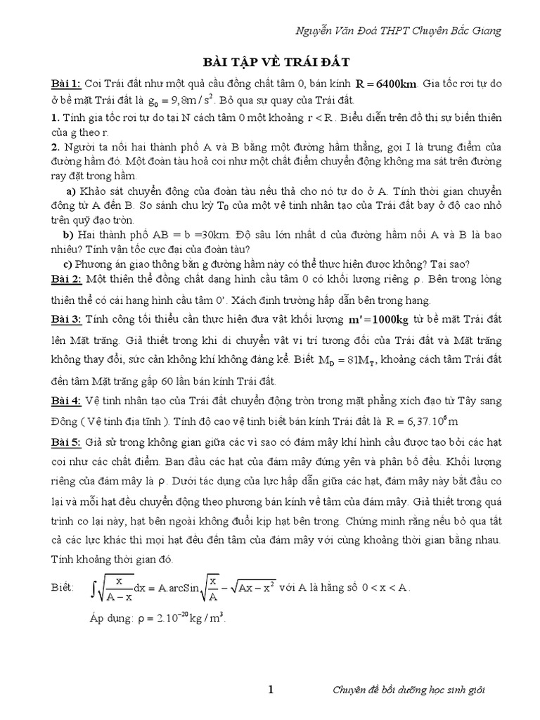 Đề BT ve Trai Dat | PDF