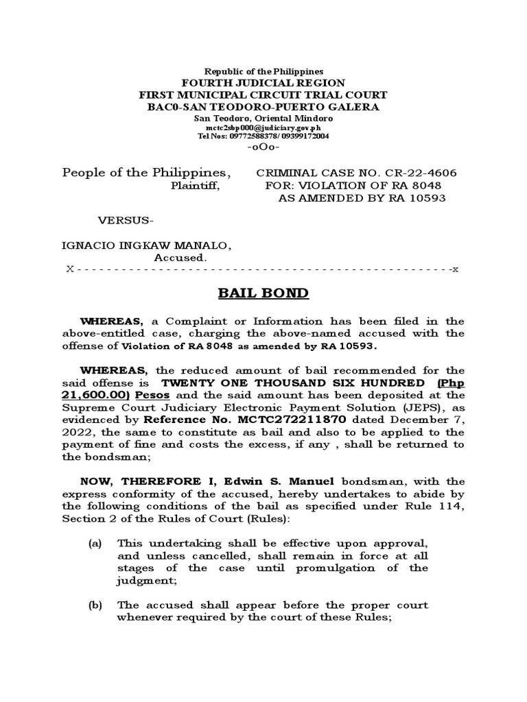 Bailbond Reduction CR 22 4606 | PDF | Bail | Arrest