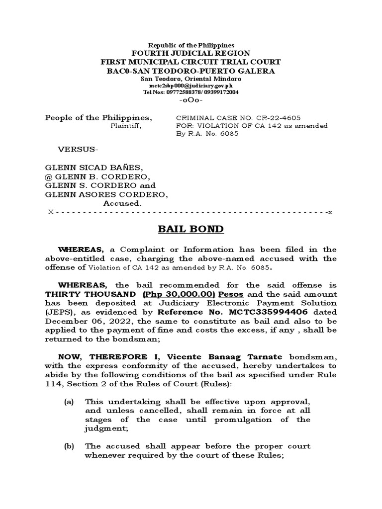 Bailbond e Payment CR 22 4605 | PDF | Bail | Detention (Imprisonment)