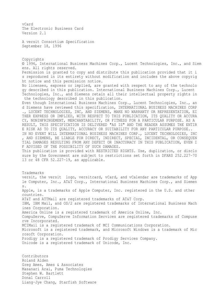 Vcard 21 | PDF | File Format | Email