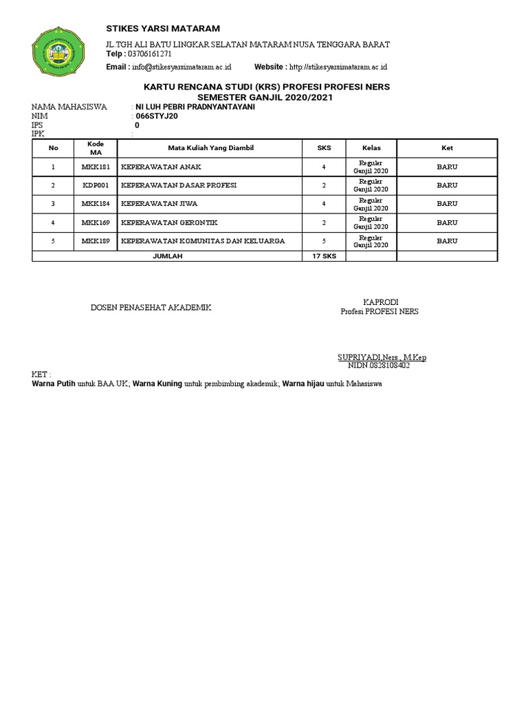 KRS Profesi Ners STIKES Yarsi Mataram | PDF