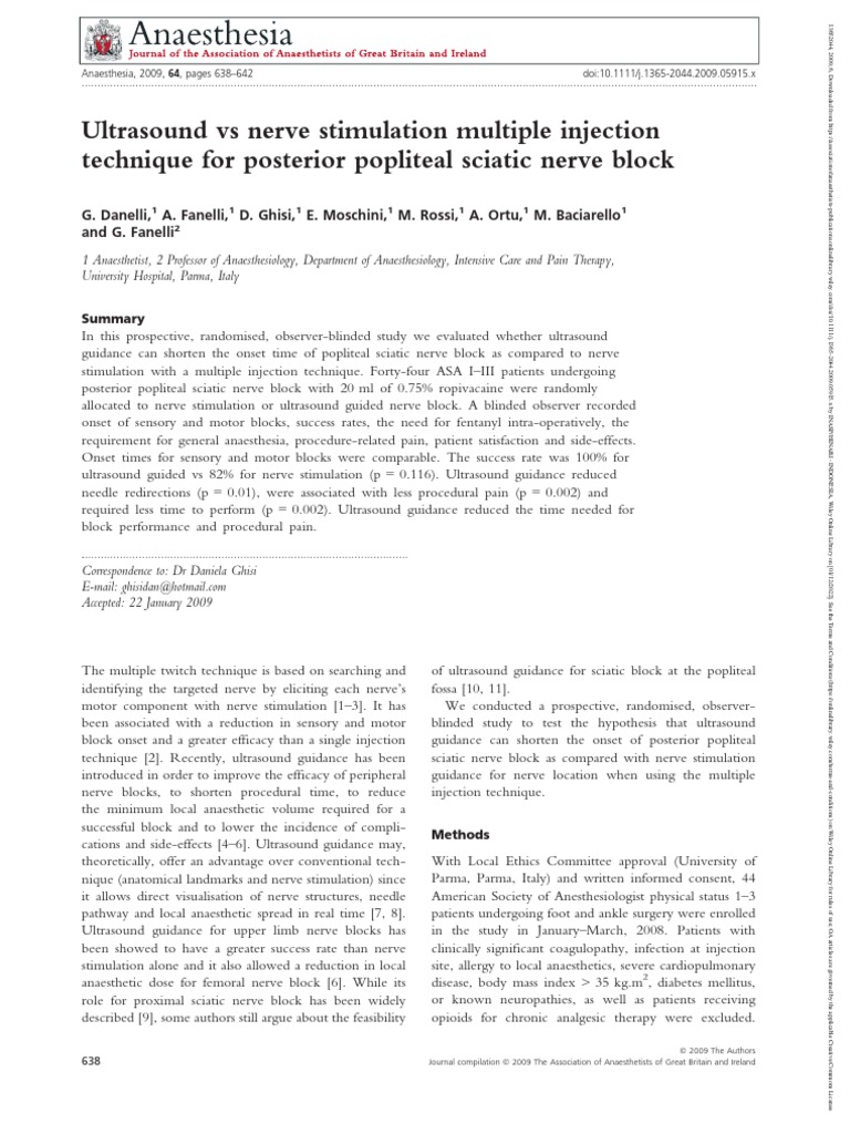 Anaesthesia - 2009 - Danelli - Ultrasound Vs Nerve Stimulation Multiple Injection Technique For ...