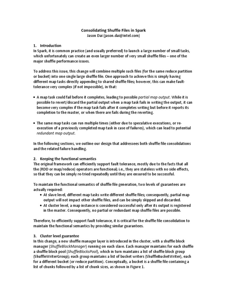 Consolidating Shuffle Files in Spark | PDF