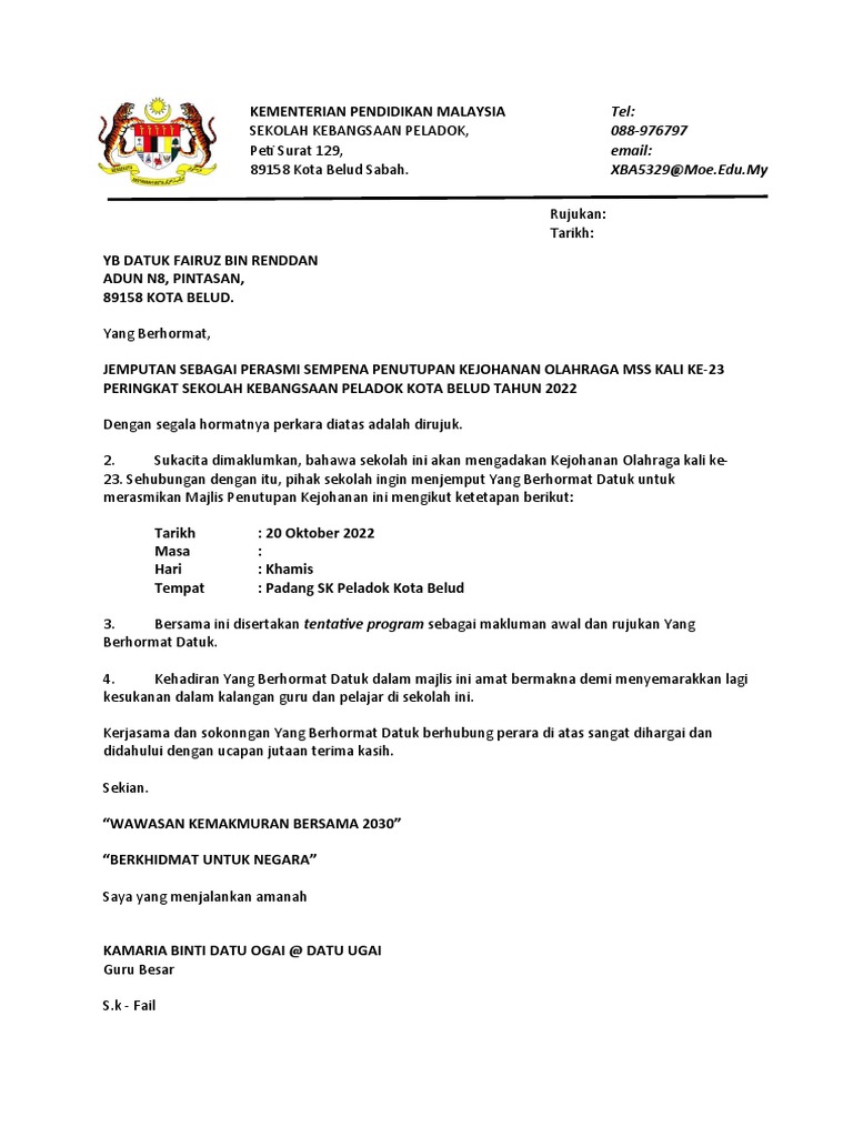 Surat Jemputan Kepada Yb Datuk Fairuz Bin Renddan | PDF