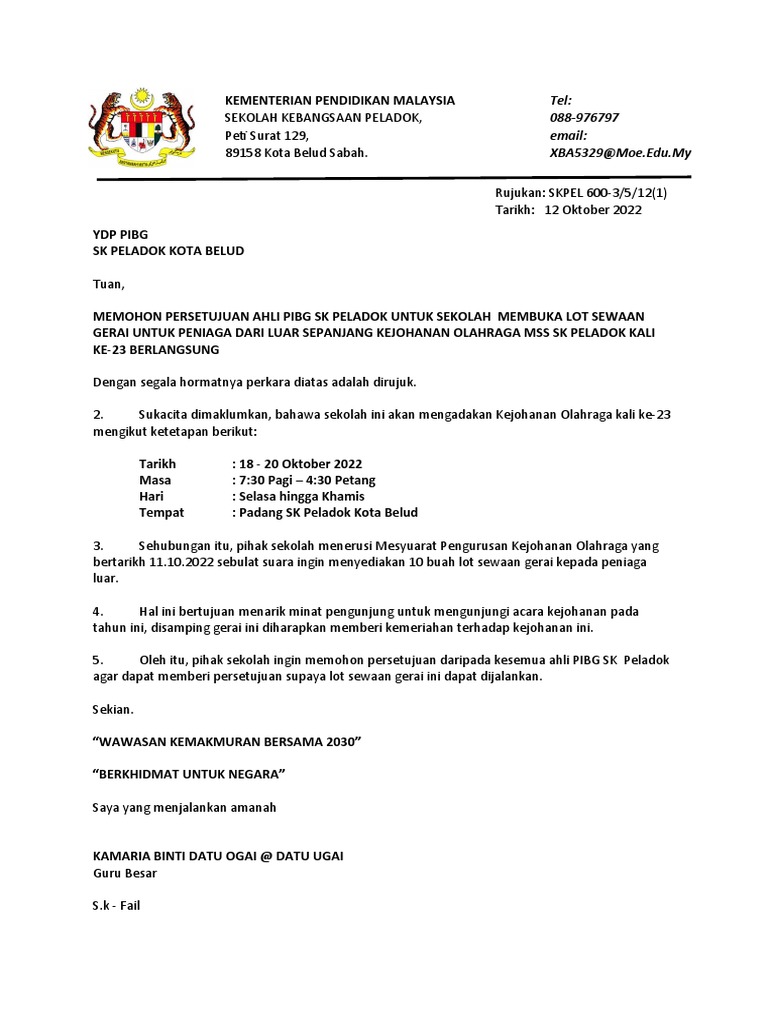 Surat Memohon Kebenaran Sewaan Gerai | PDF