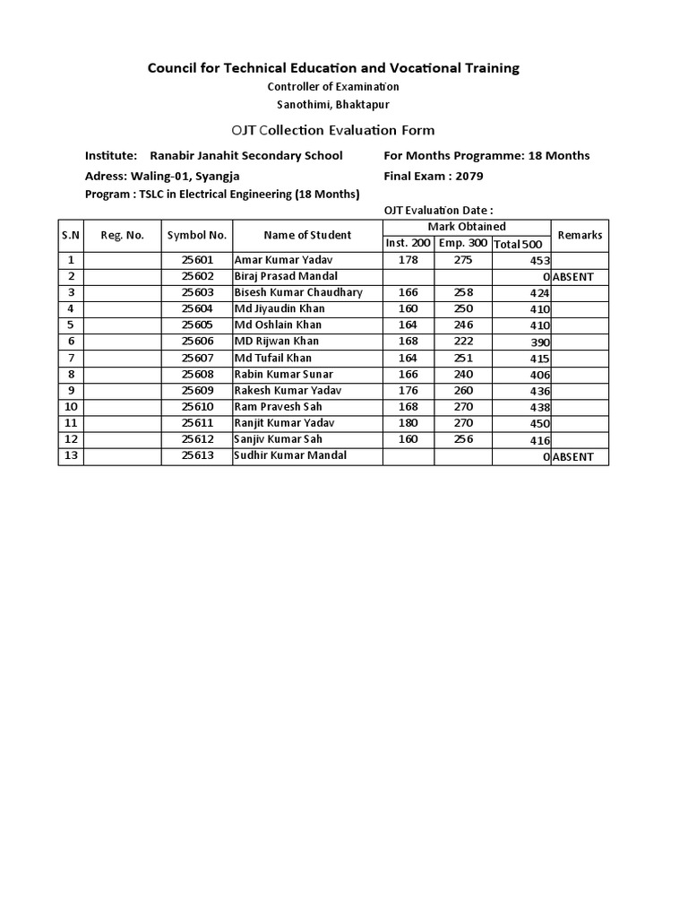 OJT Evaluation: Electrical Engineering | PDF