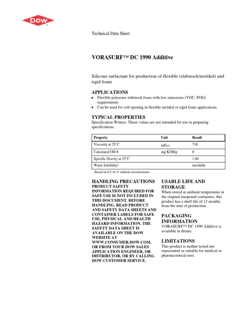 Vorasurf 1990 Additive | PDF | Safety | Foam