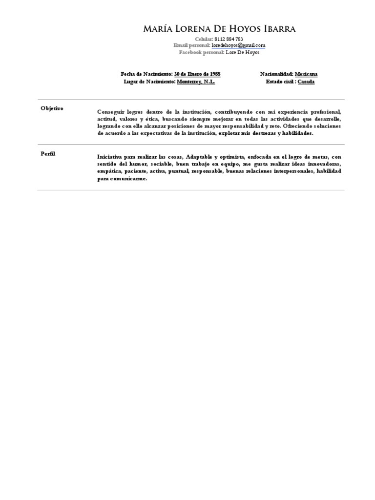 CV Lorena de Hoyos | PDF | Educación de la primera infancia