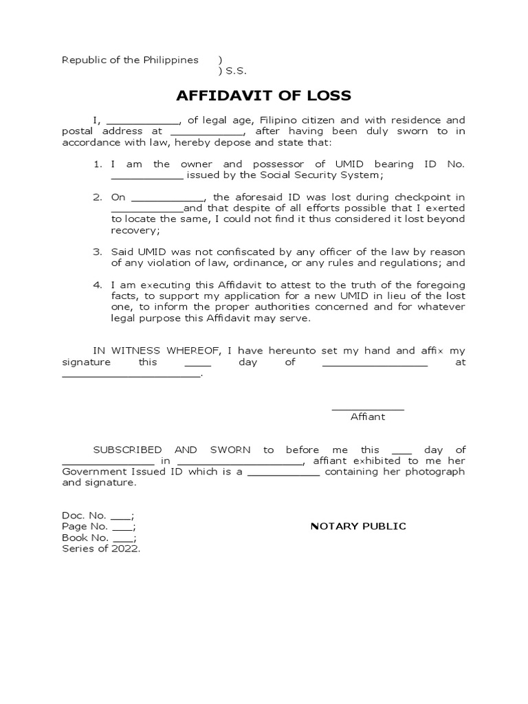 Affidavit of Loss Sss | PDF