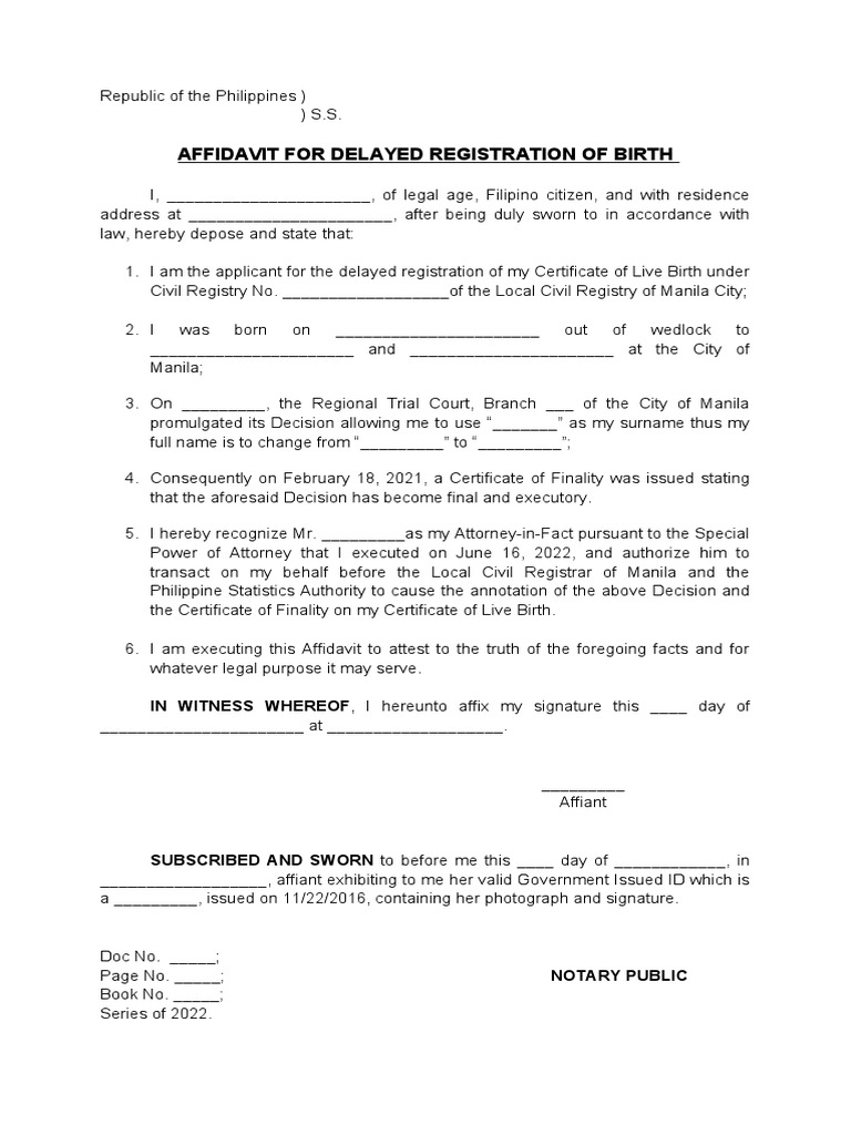 Affidavit For Delayed Registration of Birth | PDF