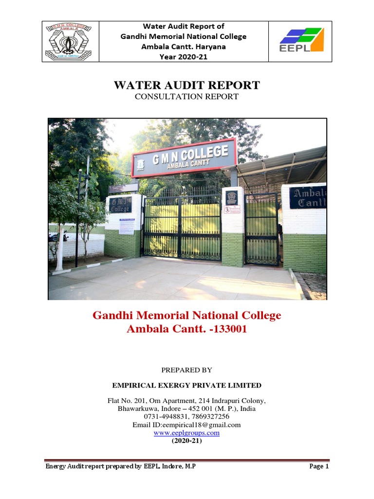 Water Audit Report of Gandhi Memorial National College Ambala Cantt. Haryana | PDF | Water ...