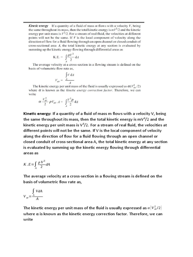 Kinetic Energy If A Quantity of A Fluid of Mass M Flows With A Velocity ...
