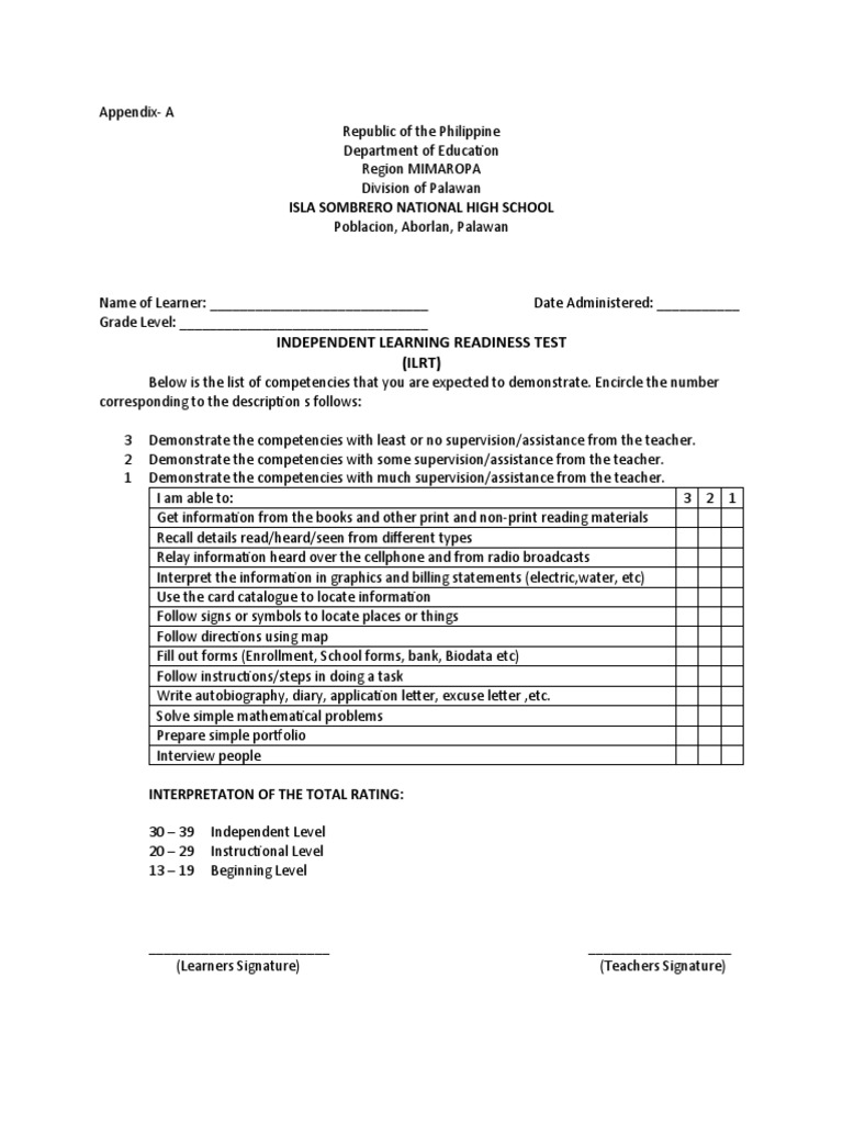Reading Readiness Ohsp | PDF | Reading Comprehension | Learning