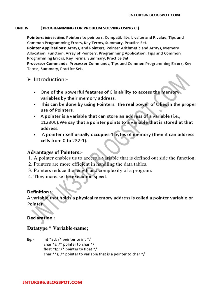 Unit 4 Cp Pdf Pointer Computer Programming Array Data Structure