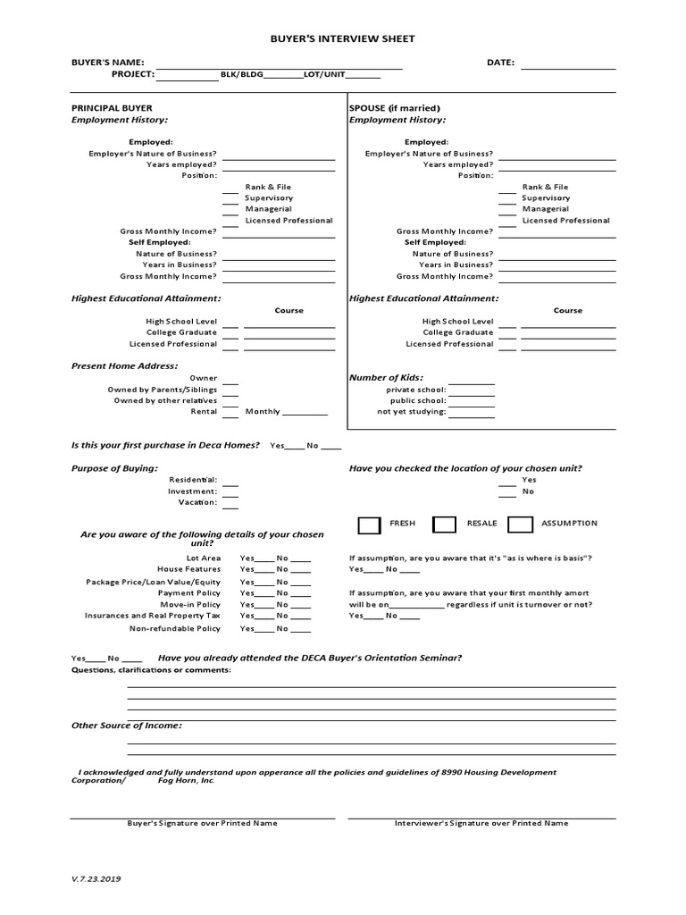 Interview Sheet PB - V72319 | PDF | Business | Employment