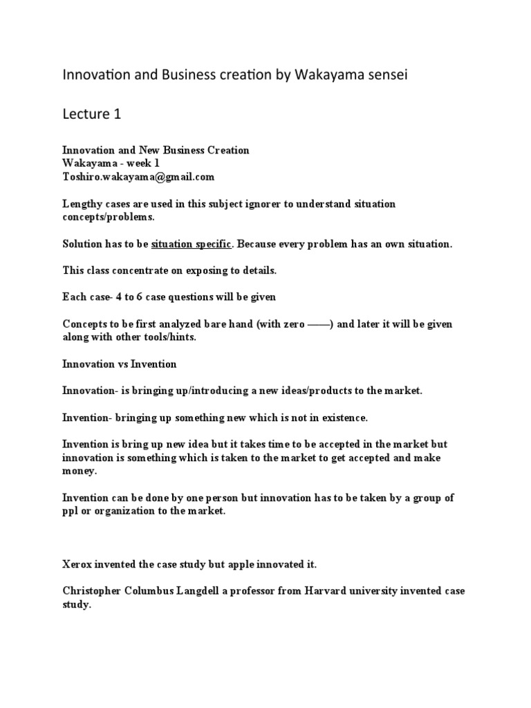 Innovation and Business Creation by Wakayama Sensei | PDF | Innovation | Disruptive Innovation